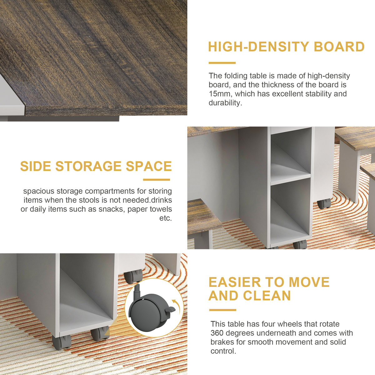 Lanora Lighting 5-Piece Folding Extendable Dining Table Set - Multifunctional Movable, Foldable ...